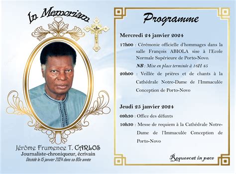 Voici Le Programme Des Obsèques Du Journaliste Jérôme Carlos 24
