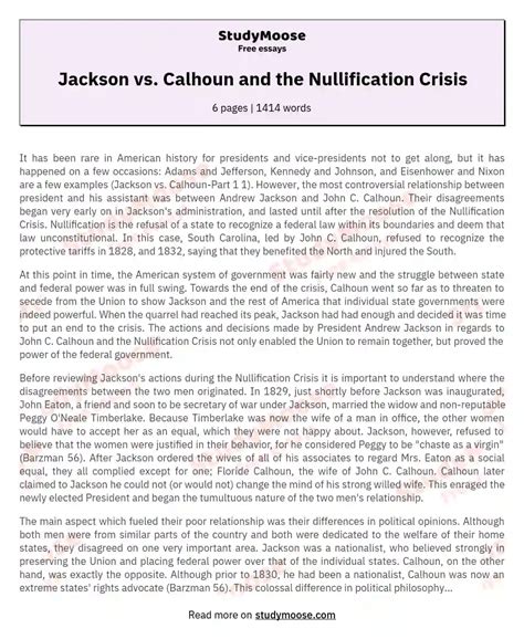 Jackson Vs Calhoun And The Nullification Crisis Free Comparison