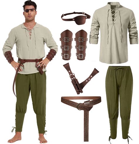 Wishu 7 Pcs Mens Pirate Costume Set Adult Halloween