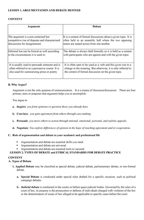 Argumentation An Debate Lesson 1 Argumentation And Debate Defined Content Argument Debate The