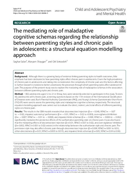 Pdf The Mediating Role Of Maladaptive Cognitive Schemas Regarding The