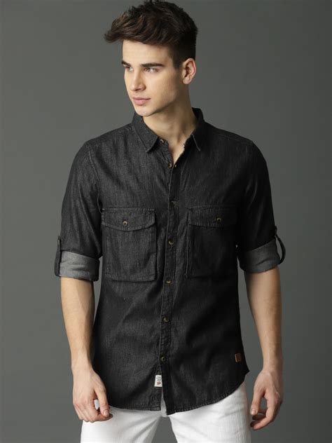 Buy Roadster Men Black Slim Fit Casual Denim Shirt Shirts For Men