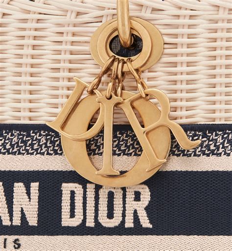 Medium Lady Dior Bag Natural Rattan And Blue Dior Oblique Jacquard Dior
