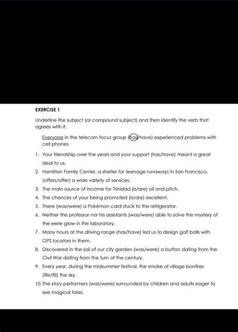 Exercise 1 Underline The Subject Or Compound Subject And Then Identify