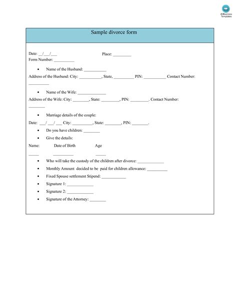 Sample Divorce Form Templates At