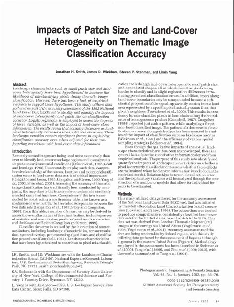 Pdf Impacts Of Patch Size And Land Cover Heterogeneity On Thematic