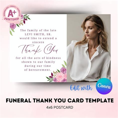 Funeral Thank You Card Template Obituary Thank You Card Sympathy Card