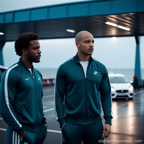 Two Men On Ferry With Car Edgar Wright Style Stable Diffusion Online