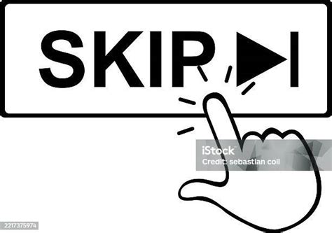 Sketch Draw Black And White Symbol Hand Push Skip Button Stock