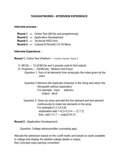 thoughtworks interview experience pdf