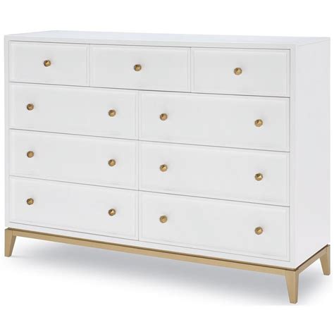 Legacy Classic Chelsea Nine Drawer Dresser In White Wood With Soft Gold
