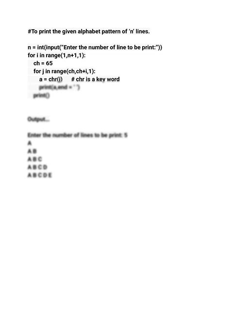 Solution Alphabet Patternof N Line Programming In Python Studypool