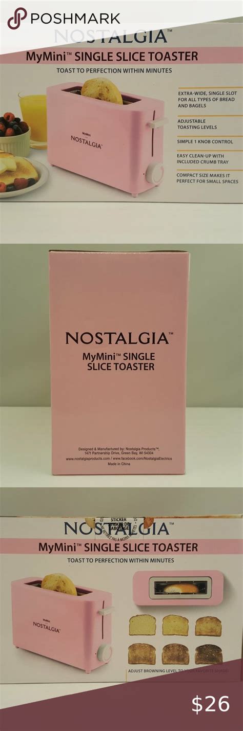 Nostalgia Mymini Single Slice Toaster Pink Compact Design Extra Wide Slot
