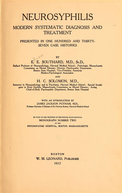 Neurosyphilis Modern Systematic Diagnosis And Treatment Presented In
