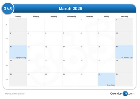 March 2029 Calendar