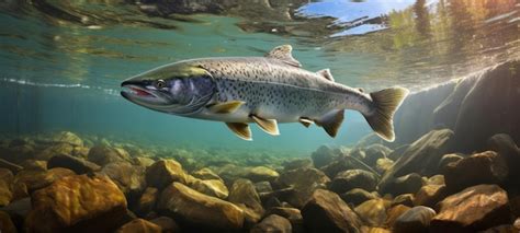 Premium Photo Salmon Fish Swimming In The River Or Fresh Water In A