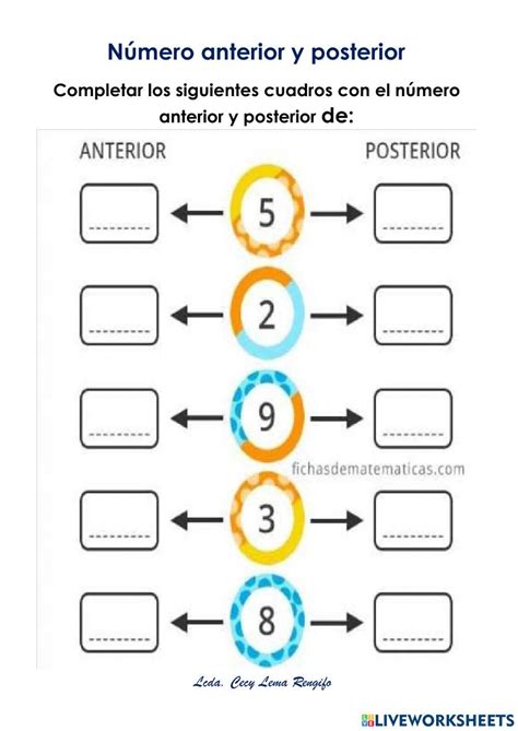 Números Anterior Y Posterior Live Worksheets