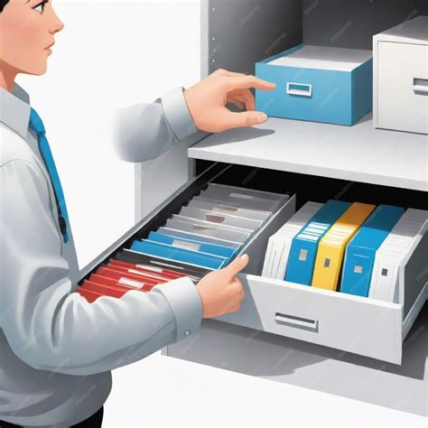 Person Organizing Files In A Filing Cabinet Cartoon Vector Set White