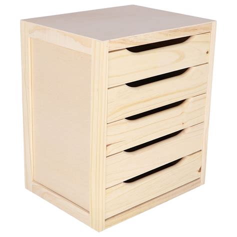 Cajonera De 5 Cajones En Madera De Pino Natural Sin Barniz De 45 Cm