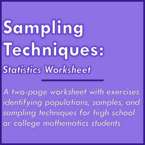Sampling Techniques Statistics Worksheet By Math Professor Pulley