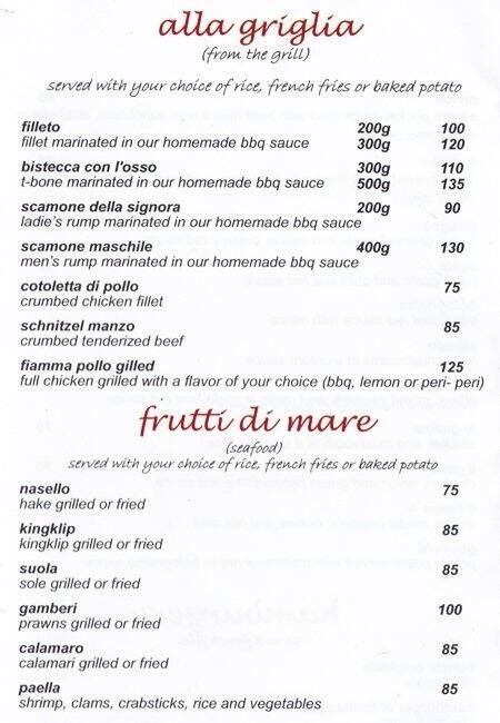 Menu At Amici Ristorante E Pizzeria Pretoria