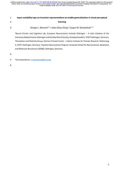 Pdf Input Variability Taps On Invariant Representations To Enable Generalization In Visual