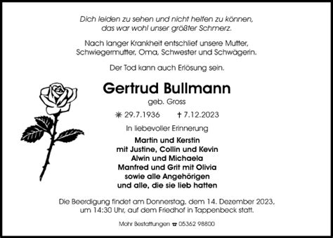 Traueranzeigen Von Gertrud Bullmann Trauer Anzeigende
