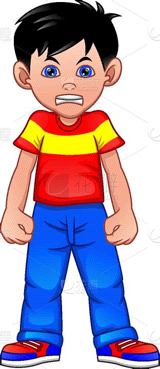 卡通男孩生气白色背景可爱的背景分离小的面部表情儿童童年