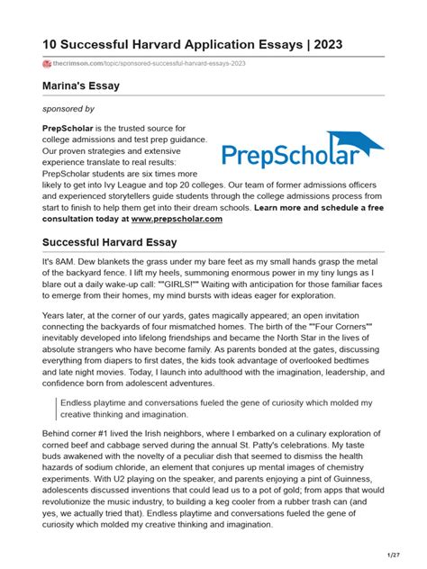 10 Successful Harvard Application Essays 2023 Pdf Color Knowledge