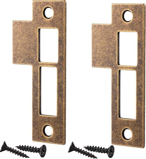 Otoolling 2 Pcs Antique Brass Door Strike Plate Latch With Screws Solid