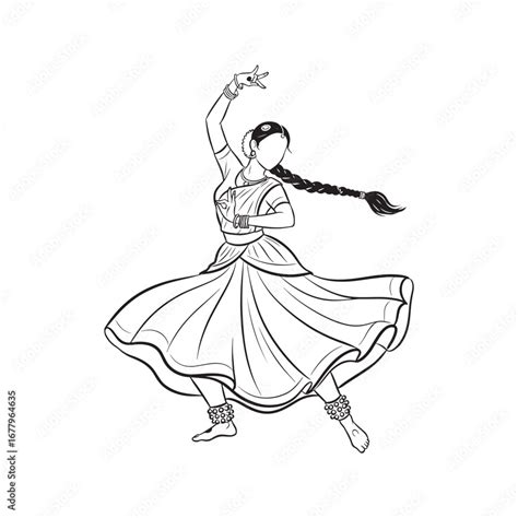 Stylized Line Art Of An Indian Classical Dancer Traditional Kathak