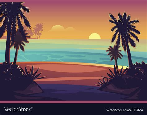 Hand Drawn Tropical Sunset Background Royalty Free Vector