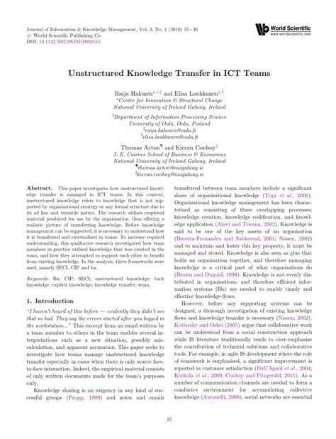 Pdf Unstructured Knowledge Transfer In Ict Teams