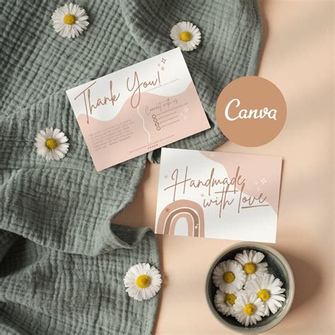 Boho Thank You Card Template Neutral Business Card Template Editable