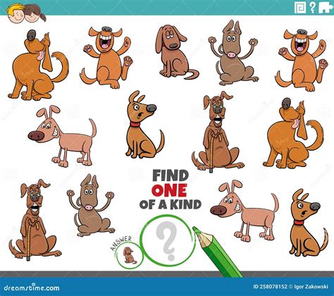One Of A Kind Game With Funny Cartoon Dogs Stock Vector Illustration