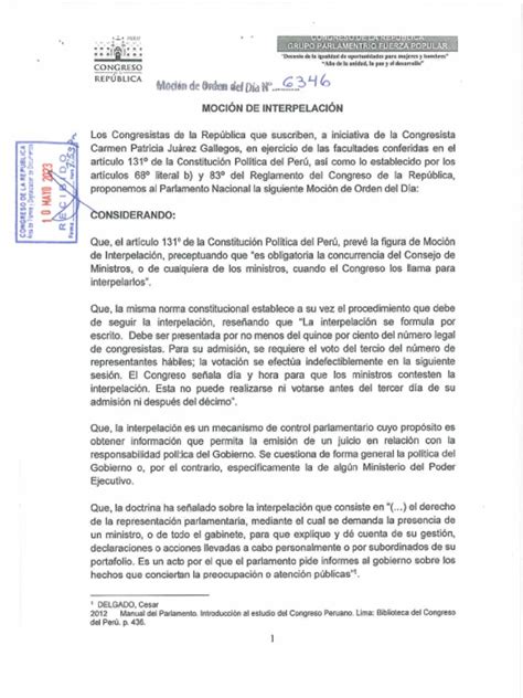 Moción De Interpelación Al Ministro De Energía Y Minas Pdf