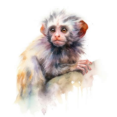 Pintura Em Aquarela De Sagüi Com Fundo Branco Foto Premium