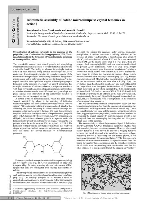 Pdf Biomimetic Assembly Of Calcite Microtrumpets Crystal Tectonics