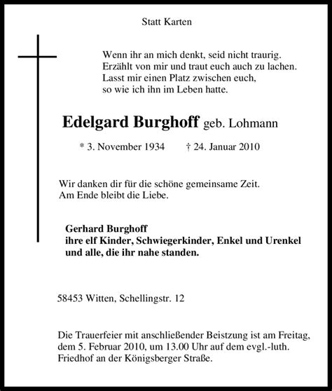 Traueranzeigen Von Edelgard Burghoff Trauer In Nrwde