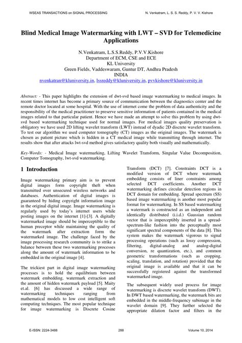 Pdf Blind Medical Image Watermarking With Lwt Svd For Telemedicine Applications