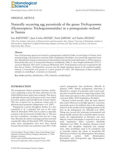 Pdf Naturally Occurring Egg Parasitoids Of The Genus Trichogramma
