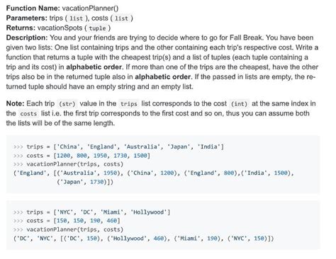 Solved Parameters Trips List Costs List Returns