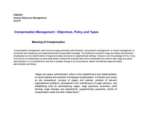 Compensation Management Objectives Policy And Types The Traditional