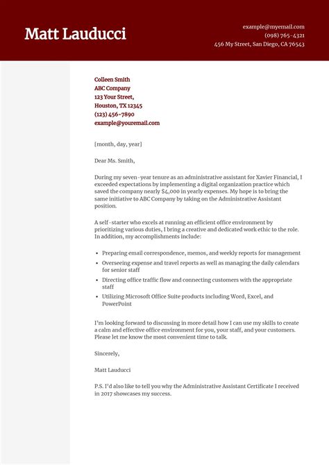 Covering Letter Administrative Assistant