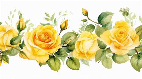 Seamless Border With Yellow Roses And Green Leaves Premium Ai