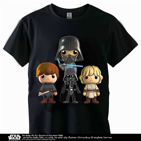 Chibi Characters Black Tshirt Ing Vector Illustration Front View Mockup