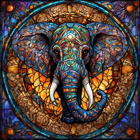 Set Of 8 Stained Glass Mandala Elephant Digital Clipart Mandala