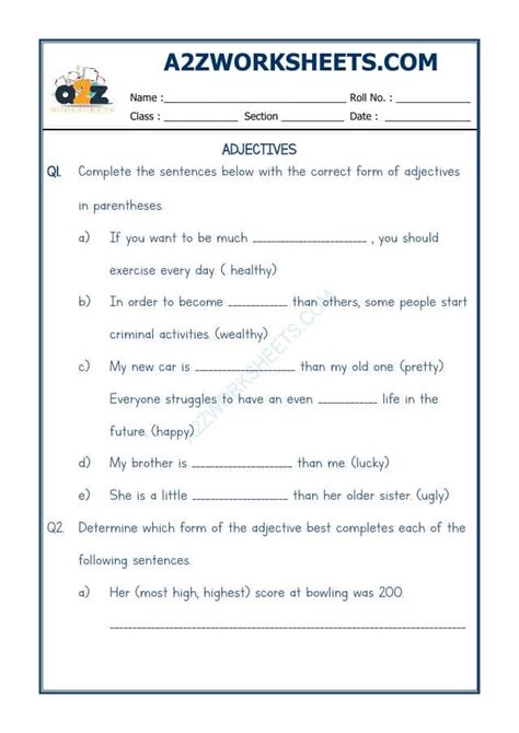 English Worksheets For Grade 12 Adjectives And Adverbs Exercise