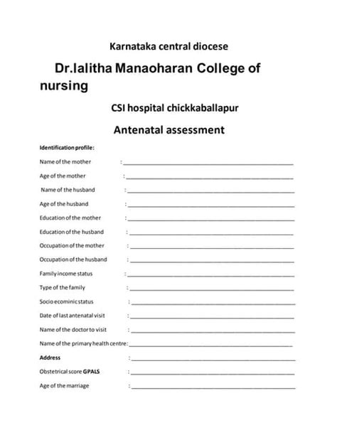 Postnatal Case Assessment Format Pdf