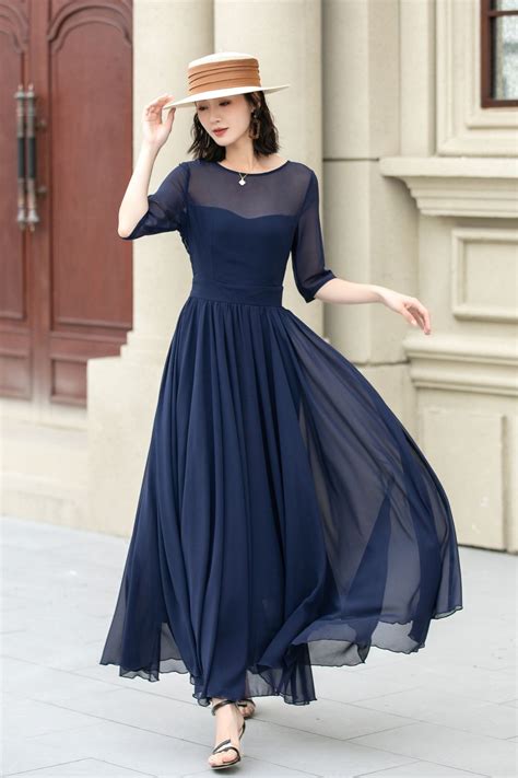 Chiffon Maxi Dress Fit And Flare Chiffon Dress Women Dress Summer